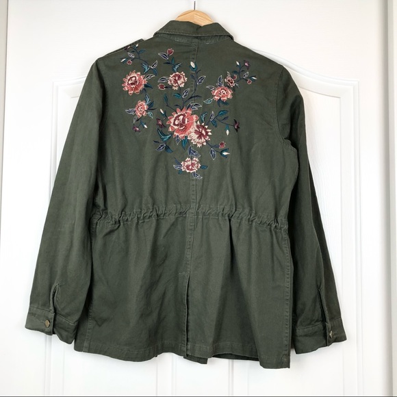 Astr | Jackets & Coats | Astr Army Green Embroidered Utility Jacket ...